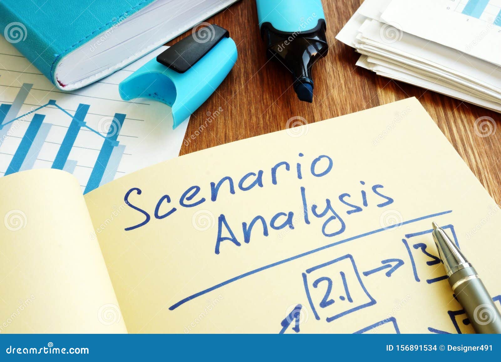 Scenario Analysis with Graphs and Stack of Paper Stock Photo - Image of ...