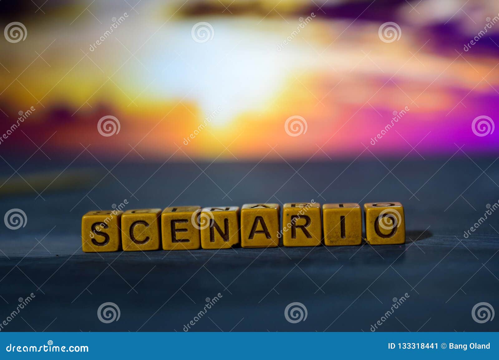 Scenario on Wooden Blocks. Cross Processed Image with Bokeh Background ...