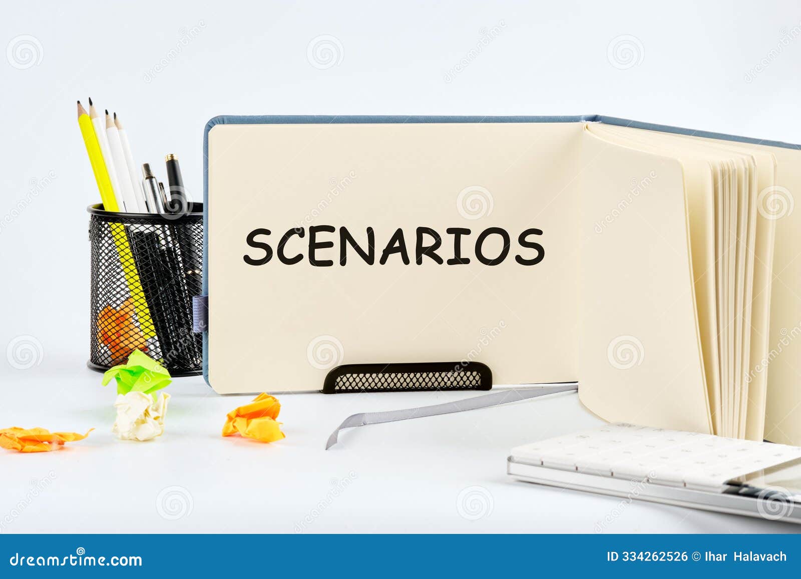 SCENARIOS Word Written On The Sticker In The Stand Stock Photo ...
