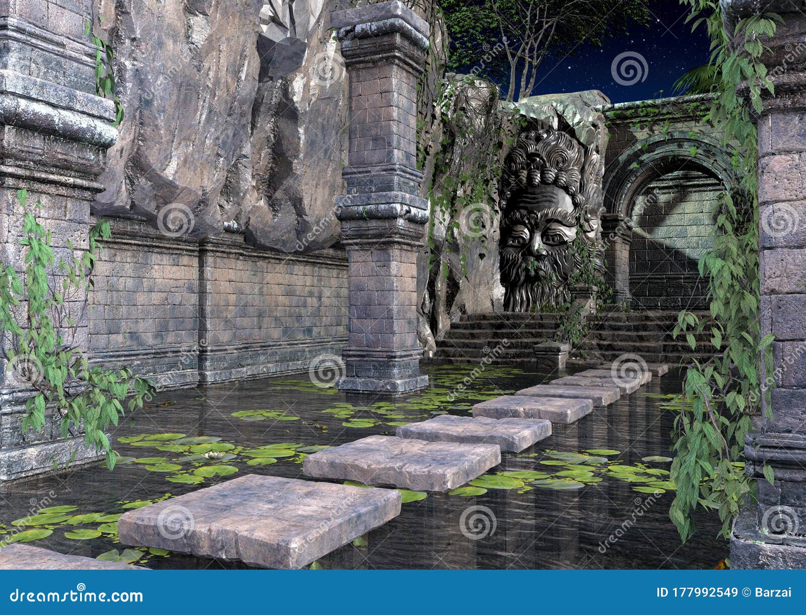 Scene of an Abandoned Old Temple with a Clean Pool on it. Stock ...