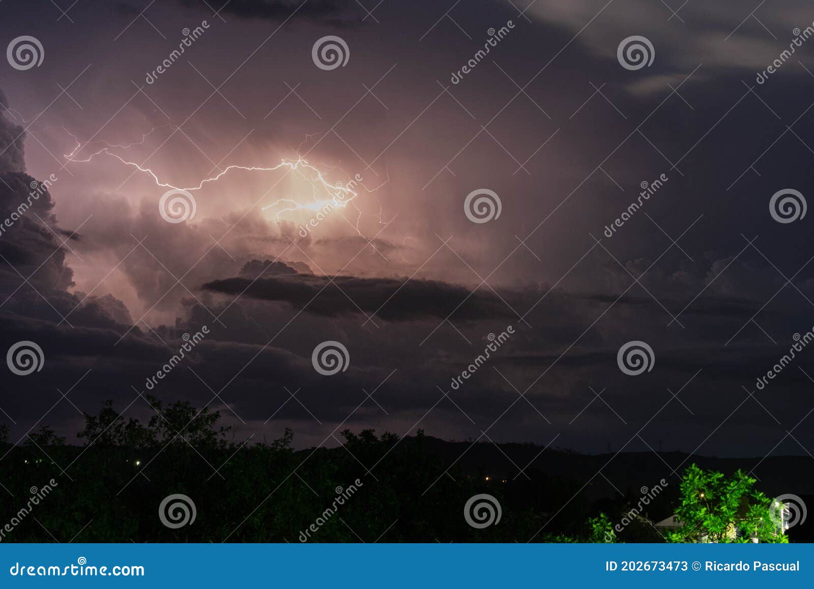 Scene of an Aggressive Night Lightning Storm Stock Image - Image of ...