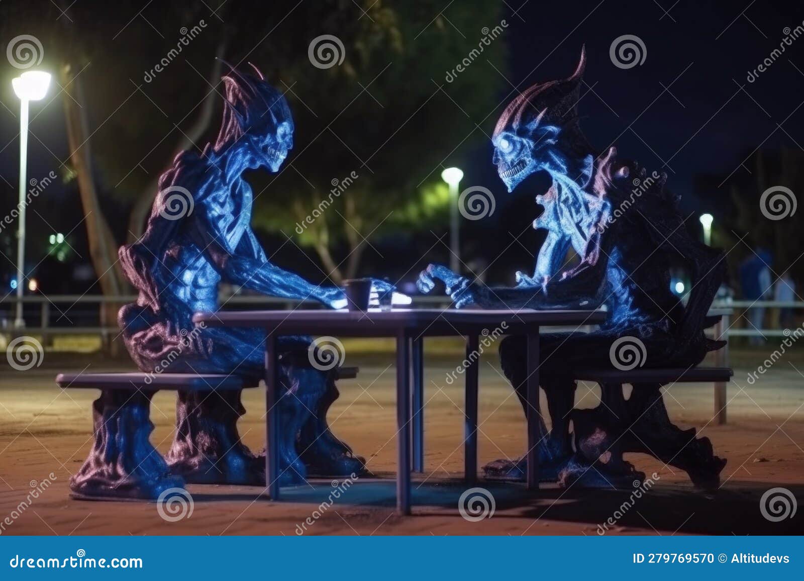 Scene of Alien Playing Chess at Park in the Evening Stock Illustration ...