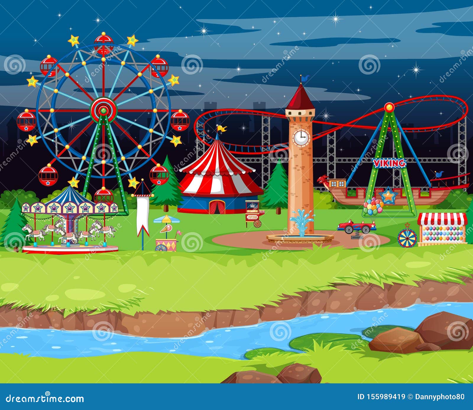 Scene Background Design with Many Rides Stock Vector - Illustration of ...