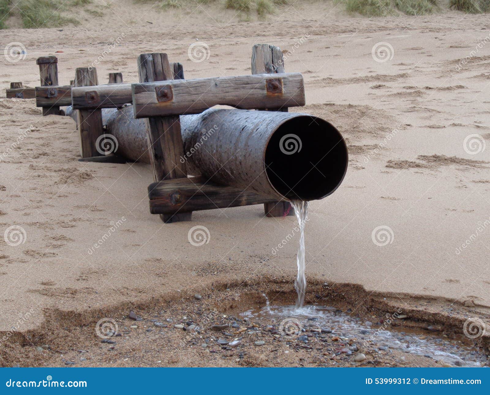 Scene at Beach Water Flow on Seaside Stock Photo - Image of pipe, beach ...
