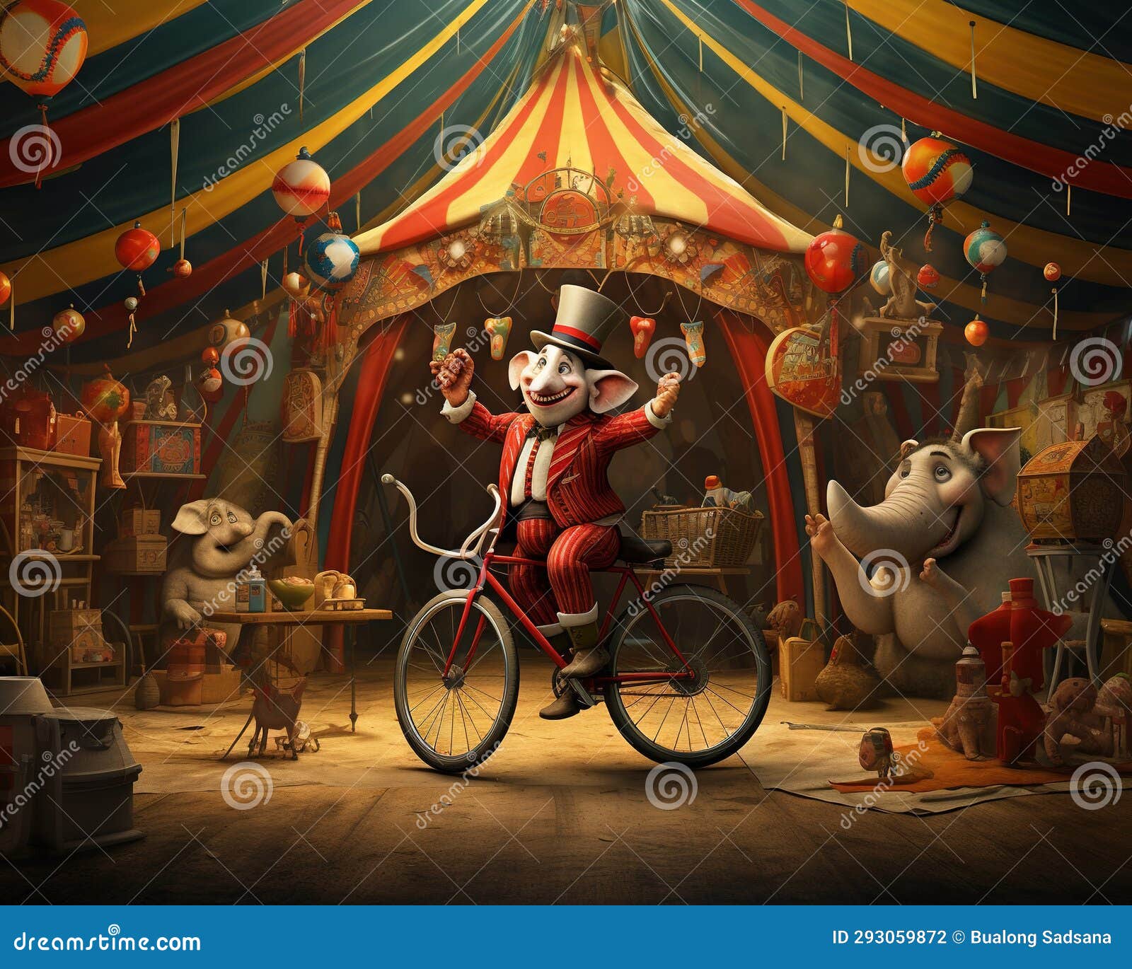 Scene of a Bicycle in a Circus Scene. Stock Illustration - Illustration ...
