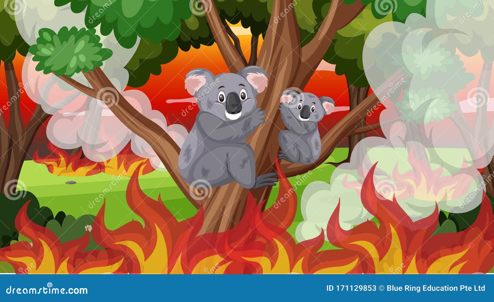 Scene with Big Wildfire in the Forest Stock Illustration - Illustration ...