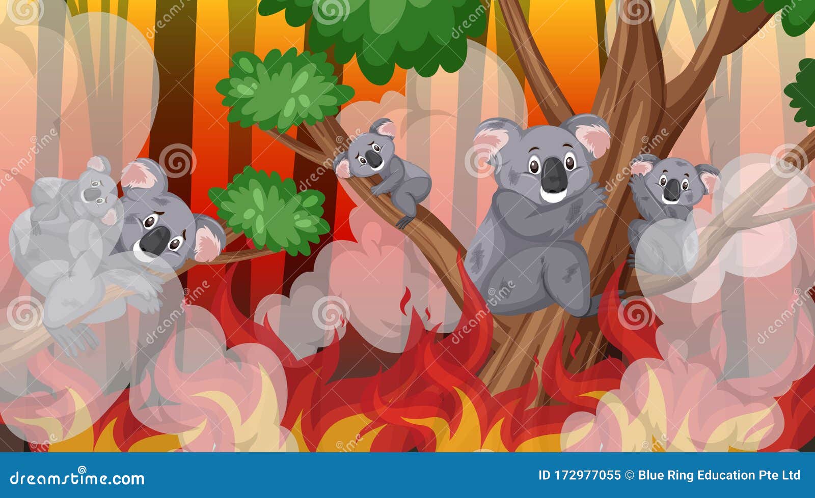 Scene with Big Wildfire in the Forest Stock Vector - Illustration of ...