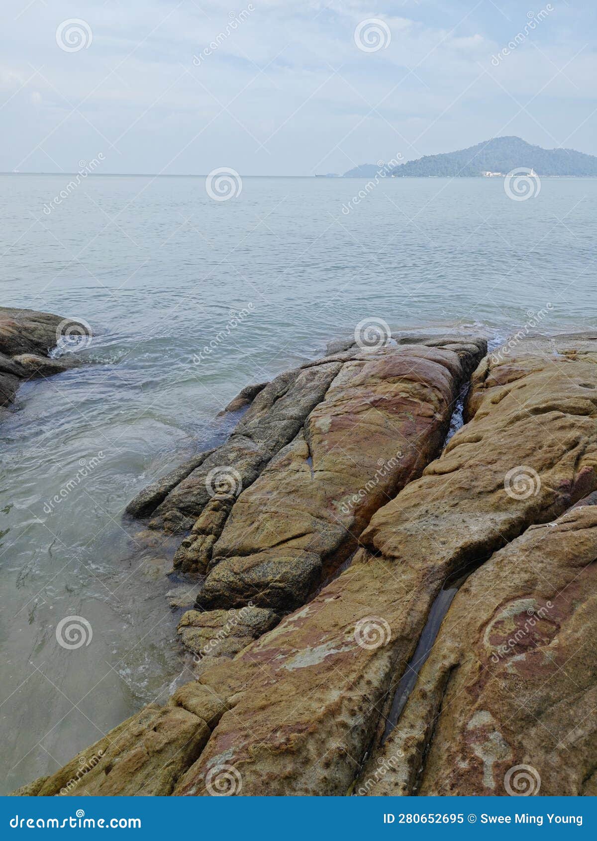 Scene of Boulder Laying Along the Sandy Beach Stock Image - Image of ...