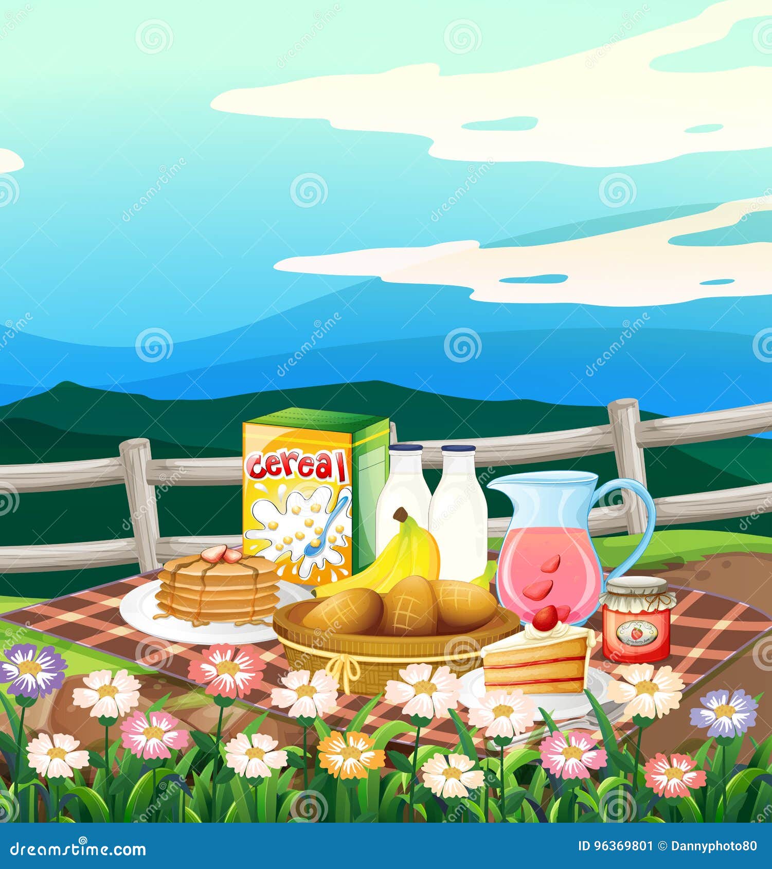 Scene with Breakfast Set on Picnic Cloth Stock Vector - Illustration of ...