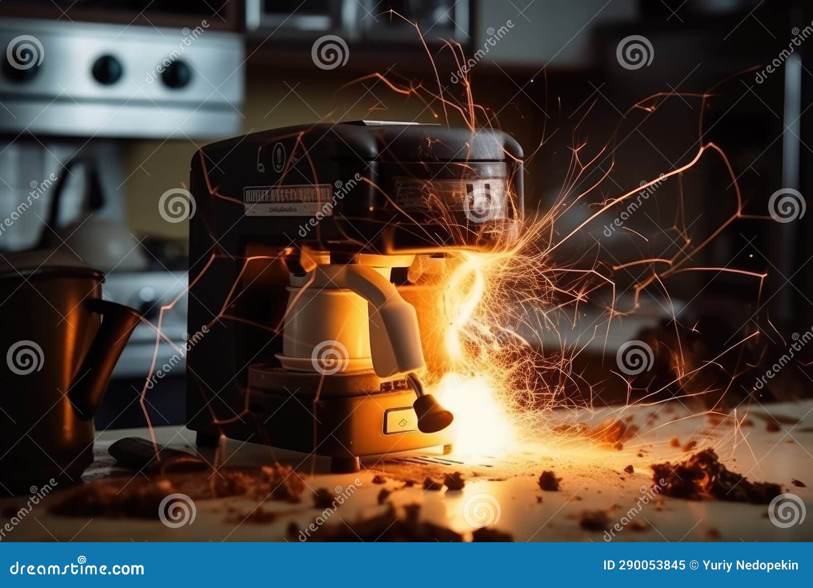 Scene of Burnt Kitchen Appliances, Including a Kettle and a Coffee ...