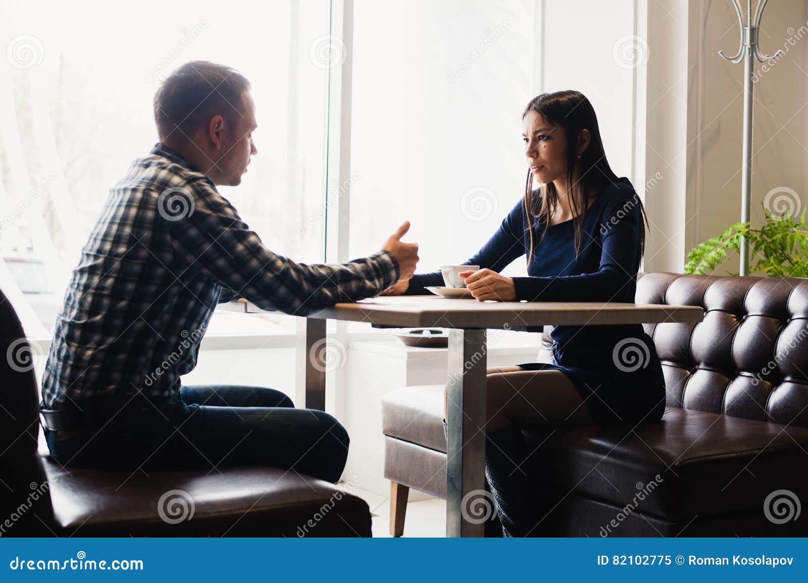 Scene in Cafe - Couple Conflict Arguing during the Lunch. Stock Image ...