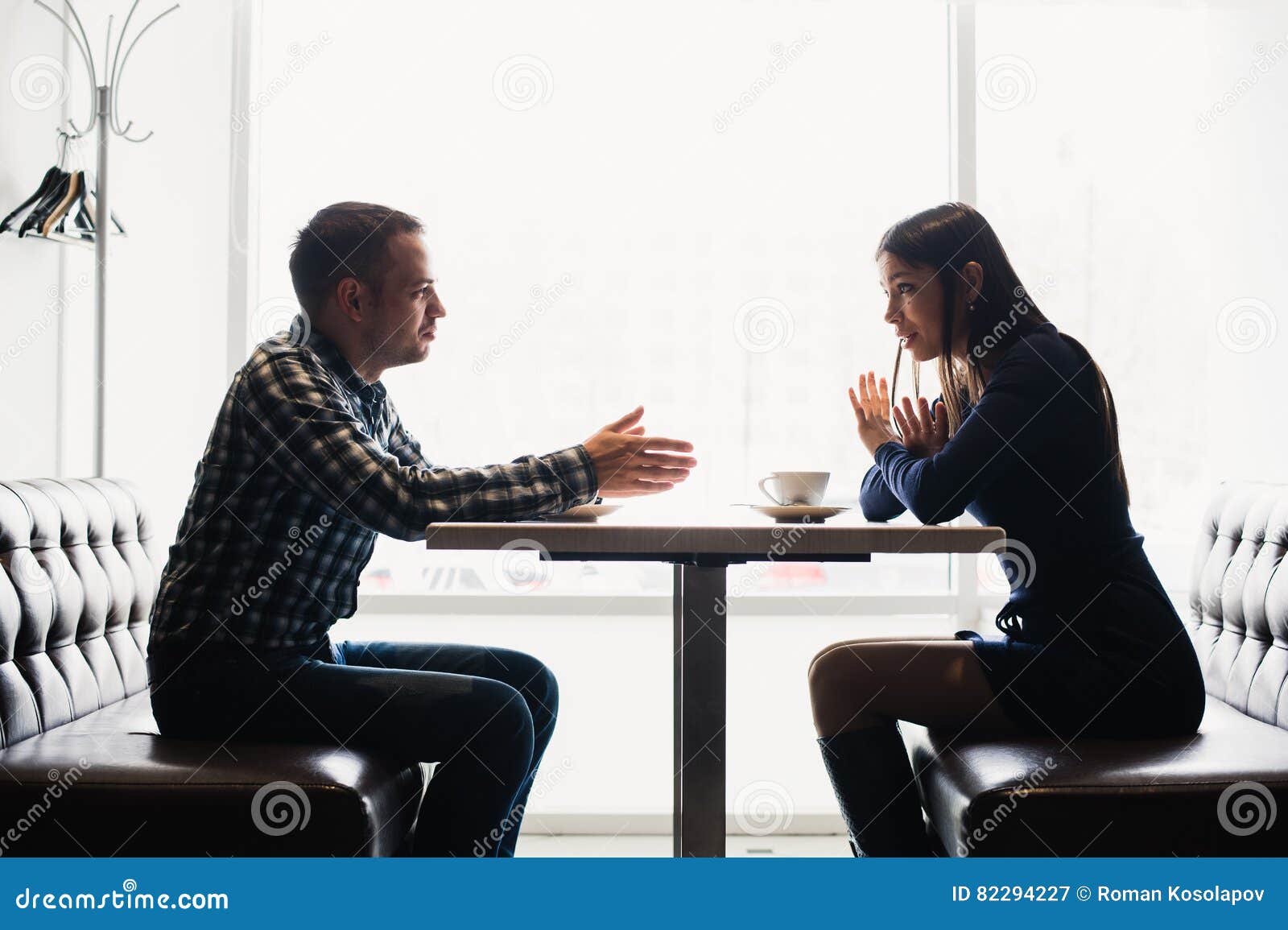 Scene in Cafe - Couple Conflict Arguing during the Lunch. Stock Image ...