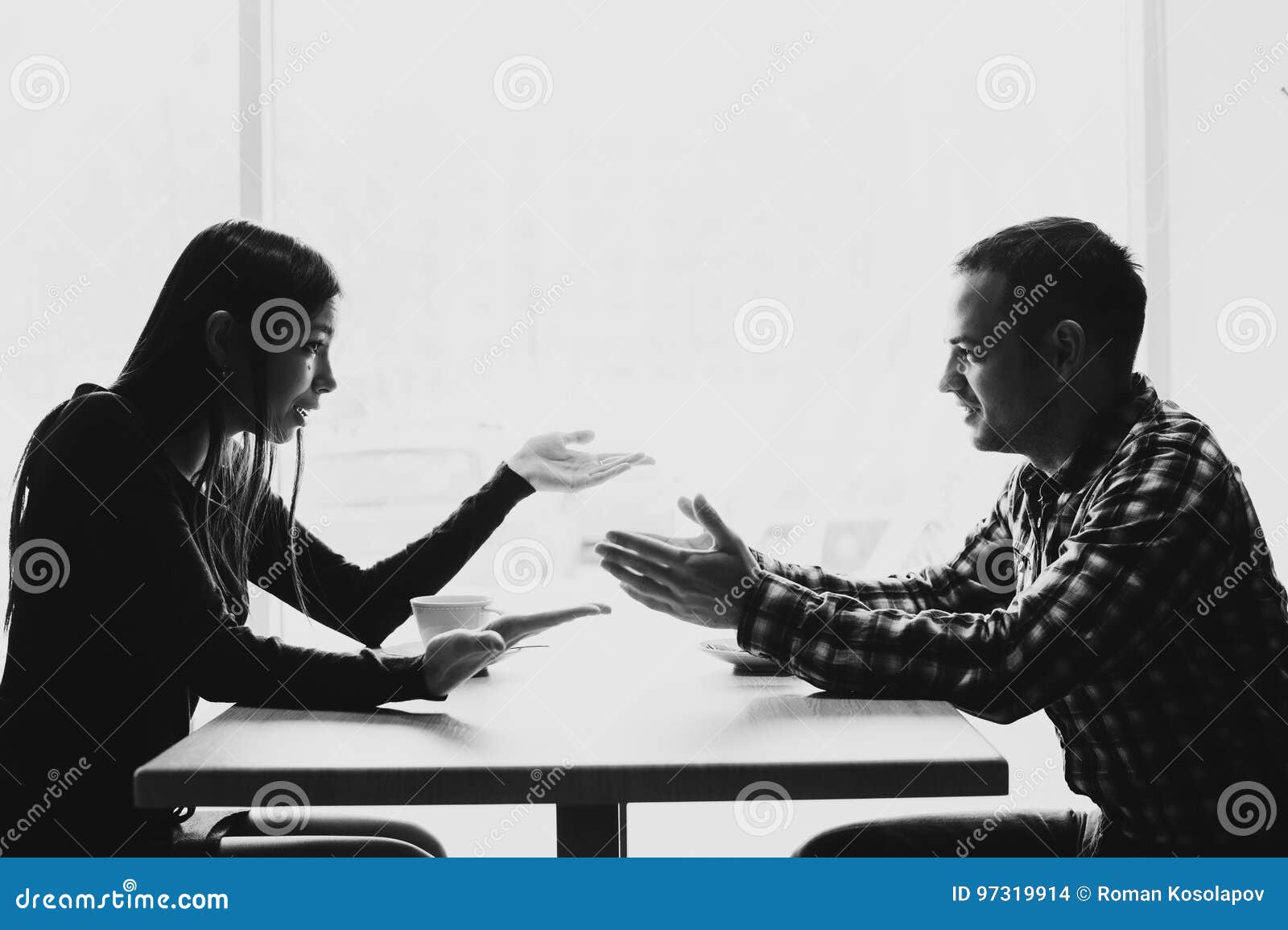 Scene in Cafe - Couple Conflict Arguing during the Lunch. Stock Photo ...