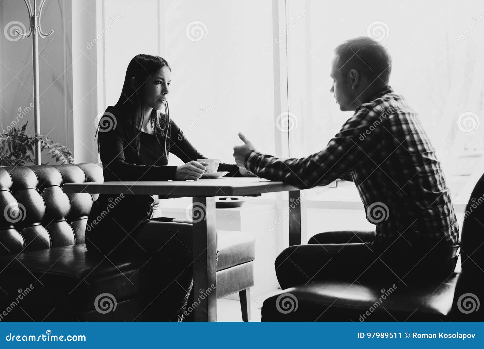 Scene in Cafe - Couple Conflict Arguing during the Lunch. Stock Image ...