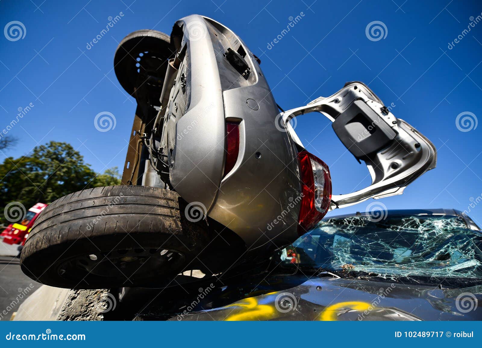Scene of a Car Crash and Emergency Rescue Service Stock Image - Image ...