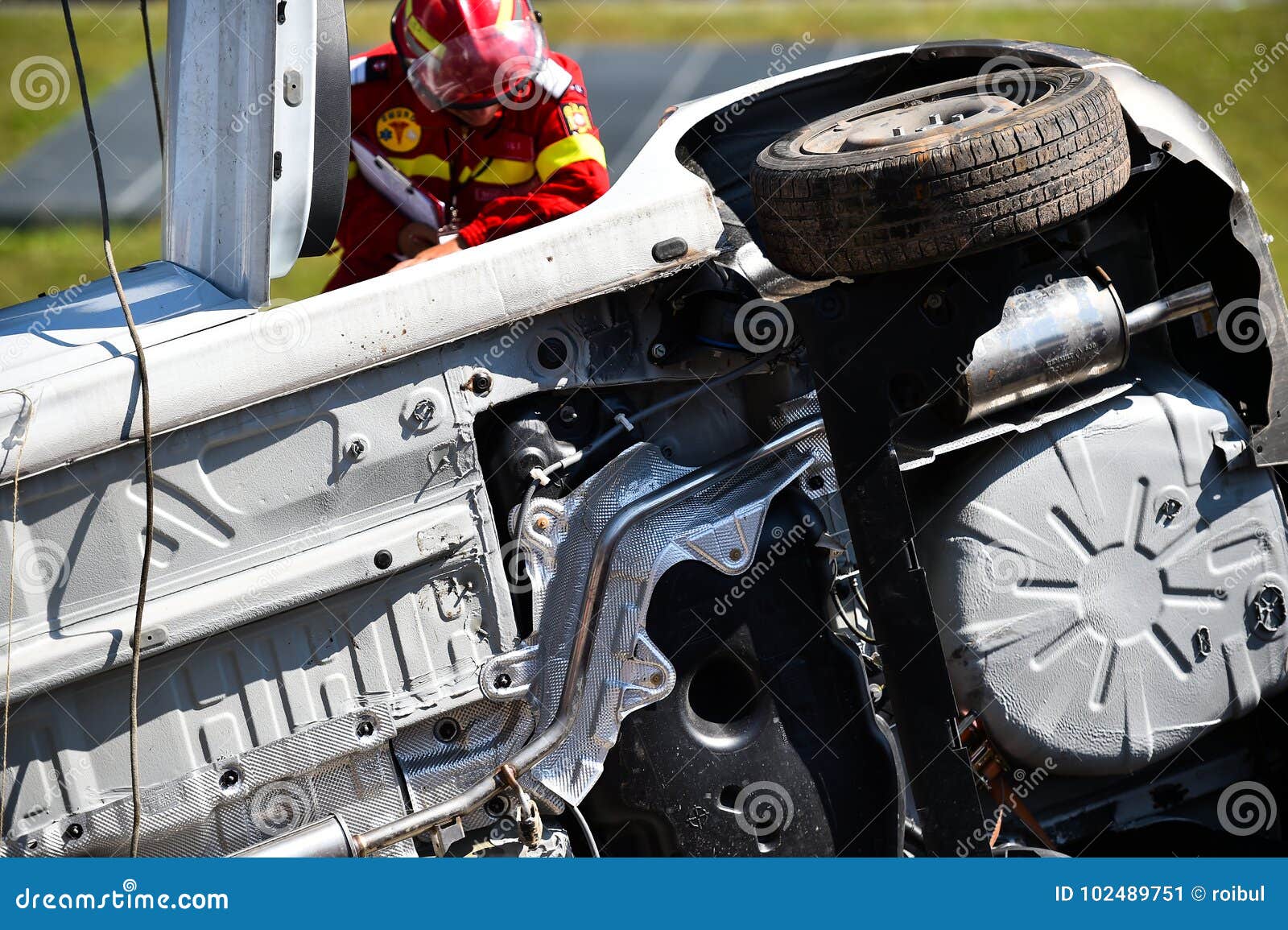 Scene of a Car Crash and Emergency Rescue Service Stock Image - Image ...