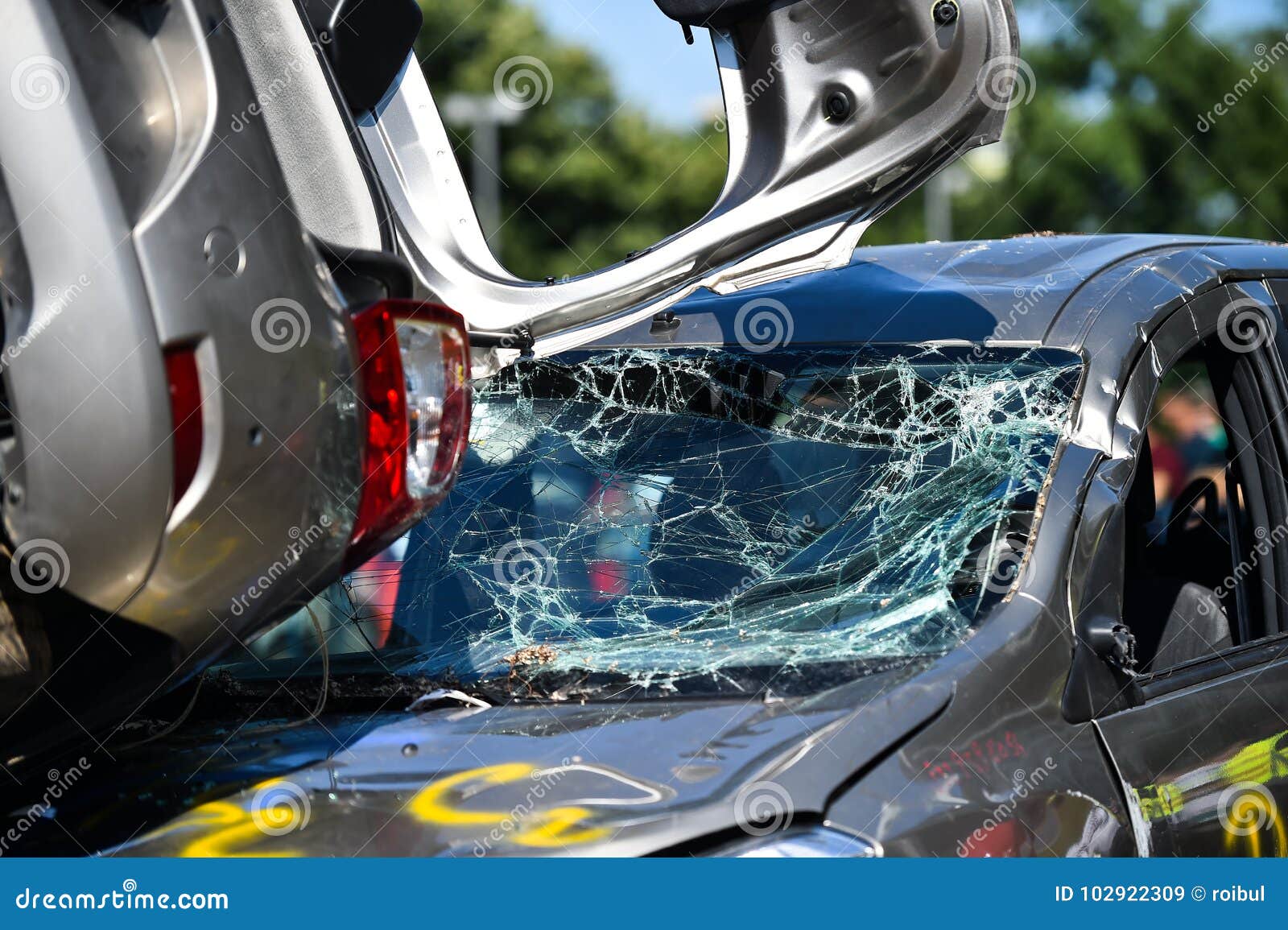 Scene of a Car Crash and Emergency Rescue Service Stock Image - Image ...