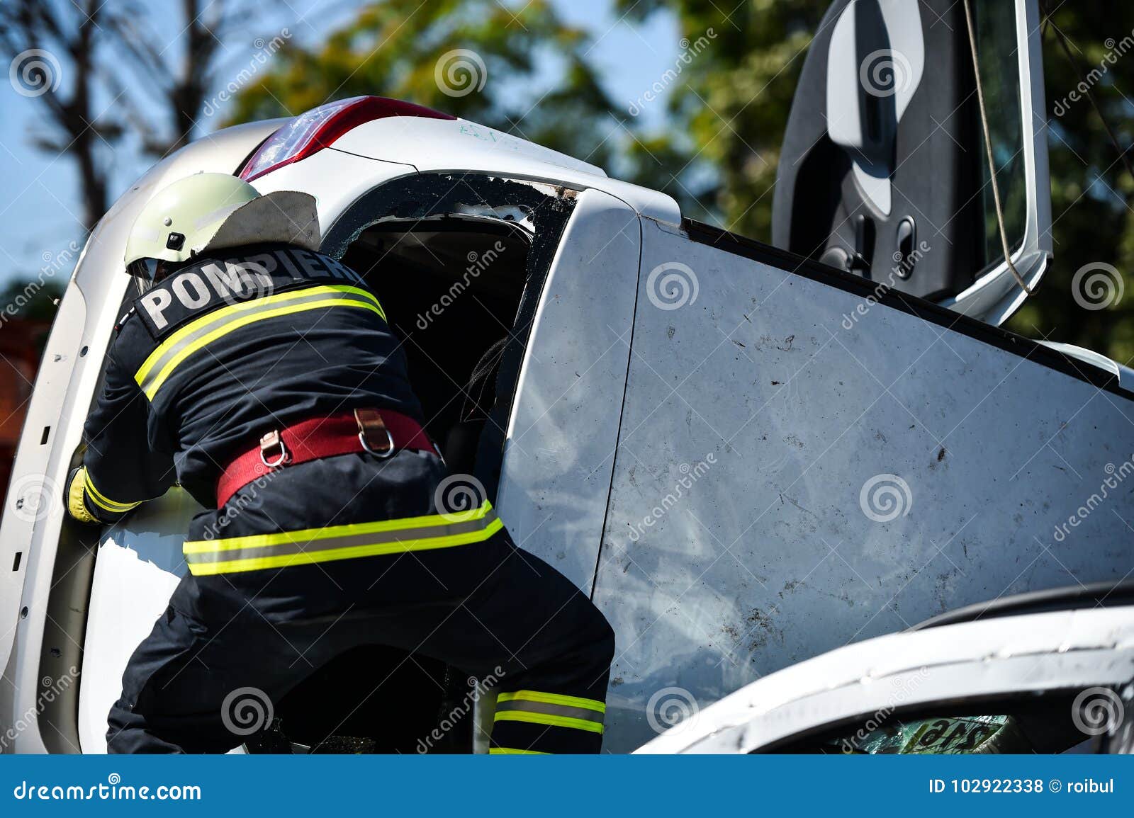 Scene of a Car Crash and Emergency Rescue Service Stock Photo - Image ...