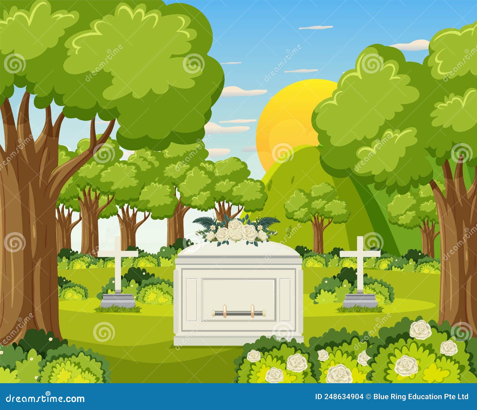 Scene of Cemetery Graveyard Stock Vector - Illustration of design ...