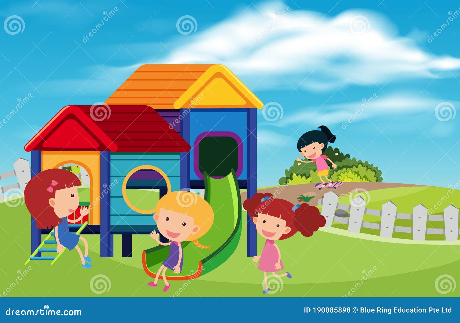 Scene with Children Playing in the Park Stock Illustration ...