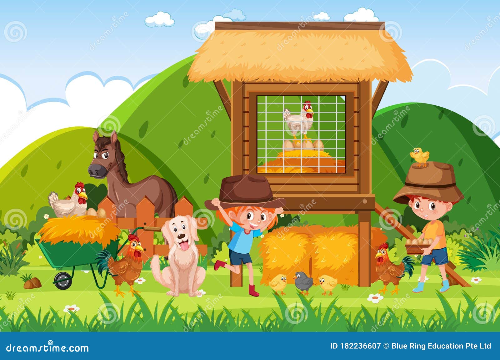 Scene with Children Working on the Farm Stock Vector - Illustration of ...