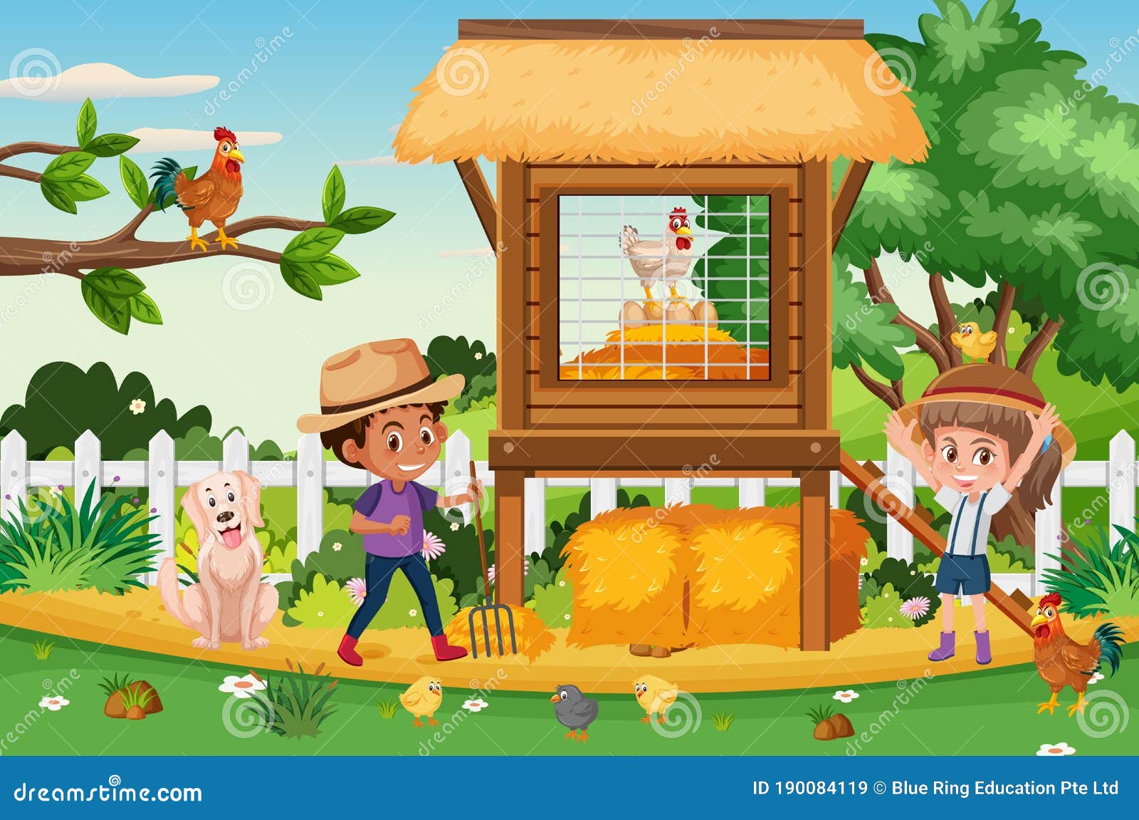 Scene with Children Working on the Farm Stock Vector - Illustration of ...