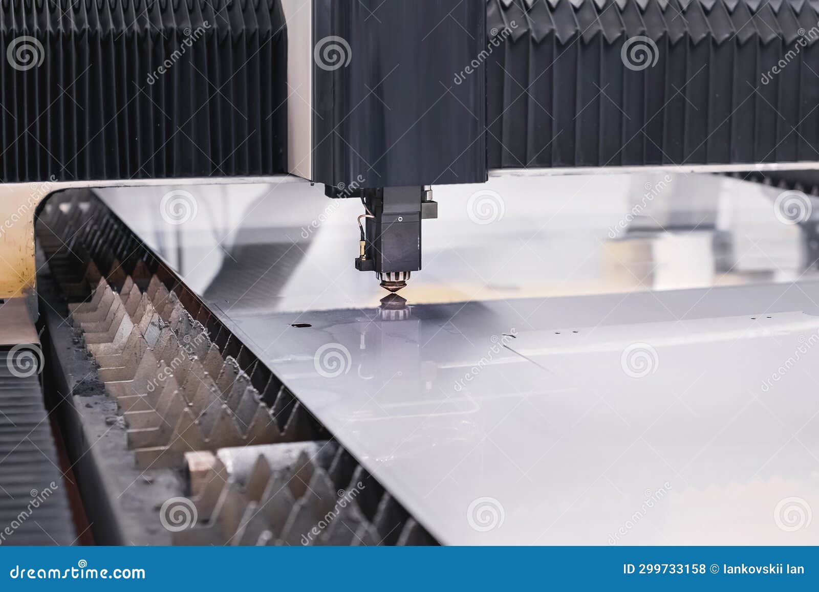 Scene Close Up, Laser Cutting Machine Cuts a Metal Plate. High-tech ...