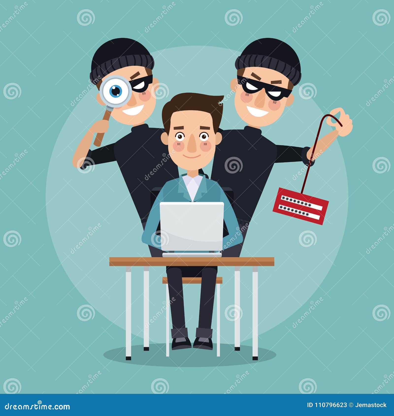 Scene Color Programmer Man in Desk with Laptop and Pair Thief Men ...