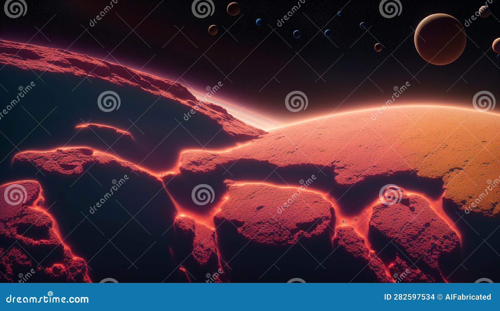 A Scene of a Colorful Planet with a Red Surface and a Few Planets Stock ...