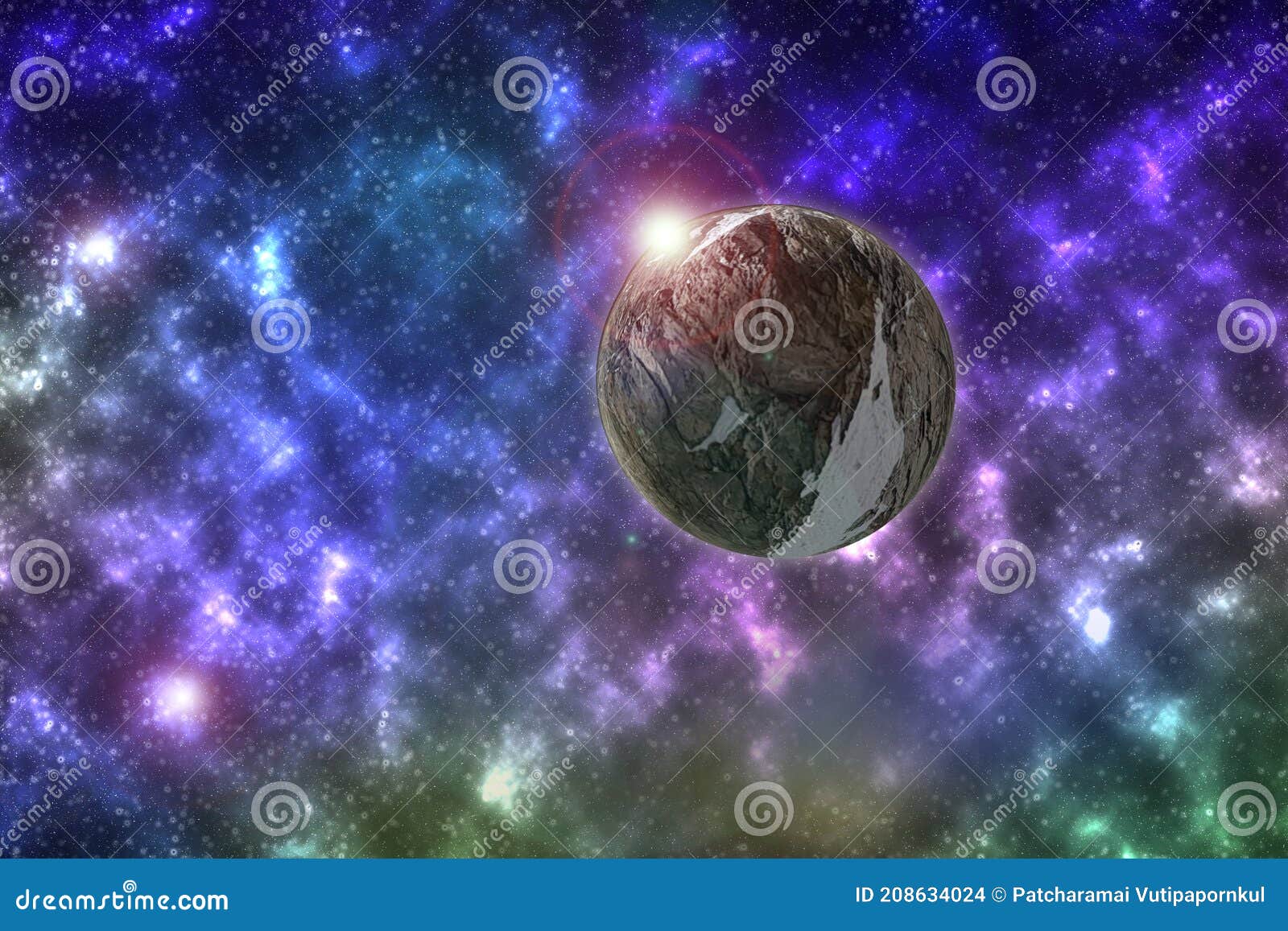 Scene 3D Illustration or 3D Render Imaginary Planets in the Universe ...
