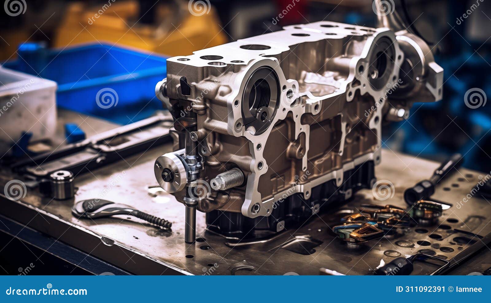 Scene Depicting the Assembly Process of an Engine.AI Generated Stock ...