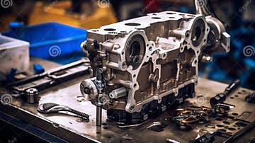 Scene Depicting the Assembly Process of an Engine.AI Generated Stock ...