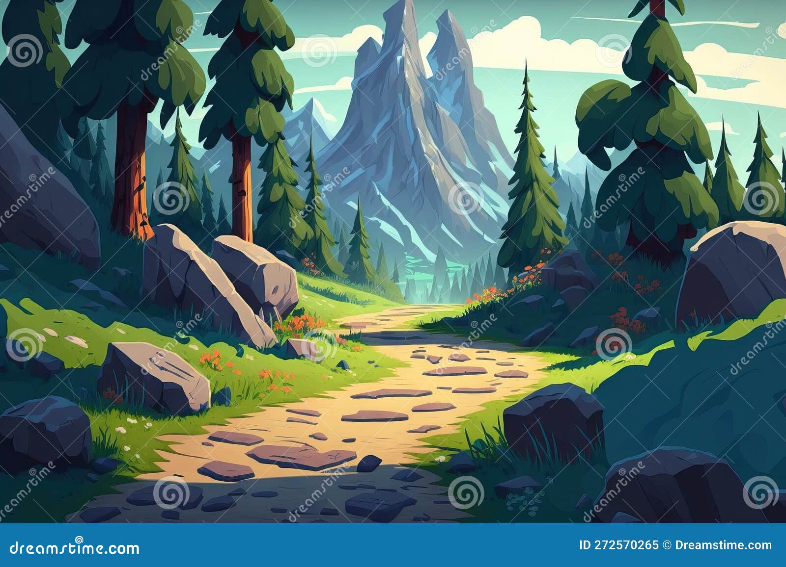 Scene Design for Rough Path To the Mountain Stock Illustration ...