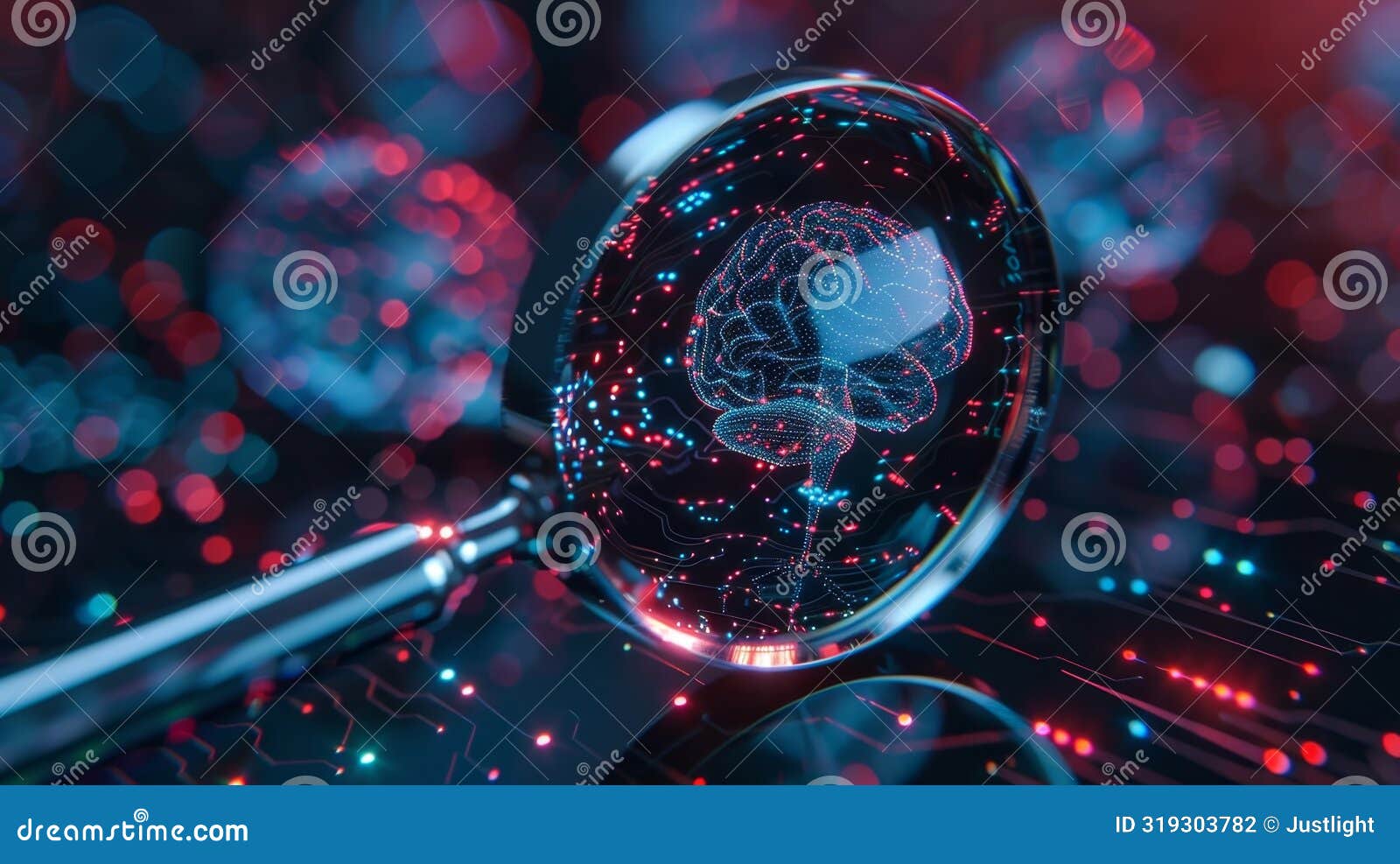 A Scene of a Digital Brain Icon Holding a Magnifying Glass Representing the Ability of Cognitive ...