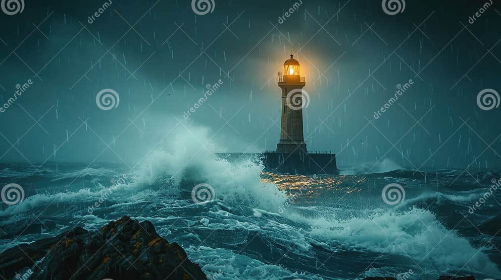 The Scene is Dramatic and Powerful, with the Lighthouse Standing Tall ...