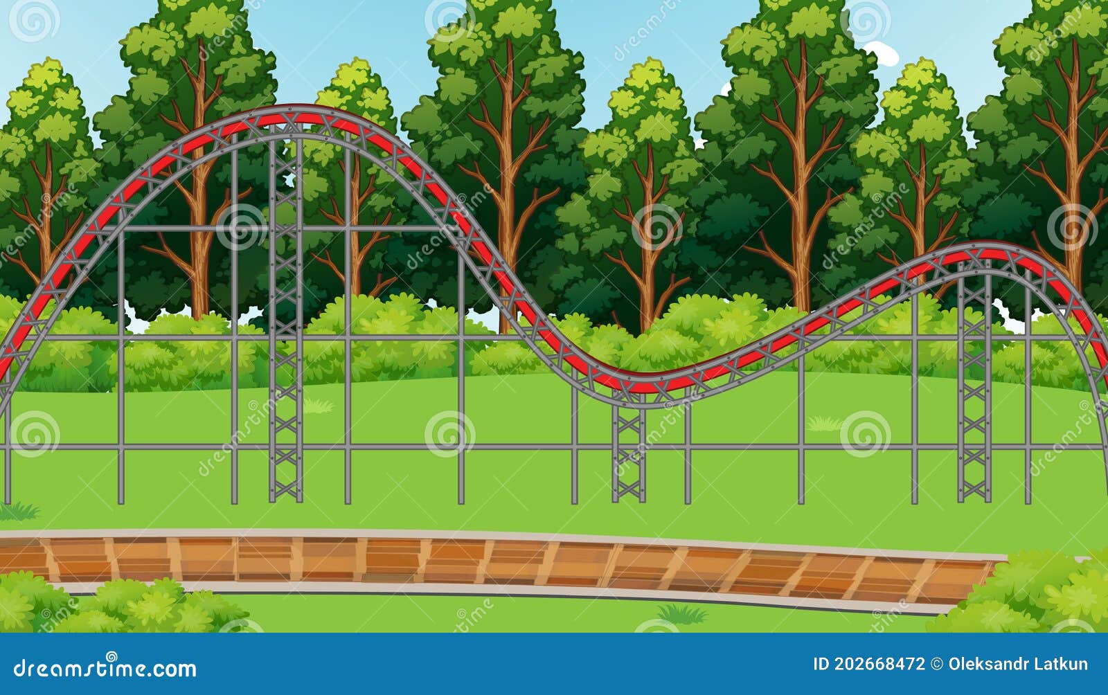 Scene with Empty Roller Coaster Track in the Park Stock Vector ...