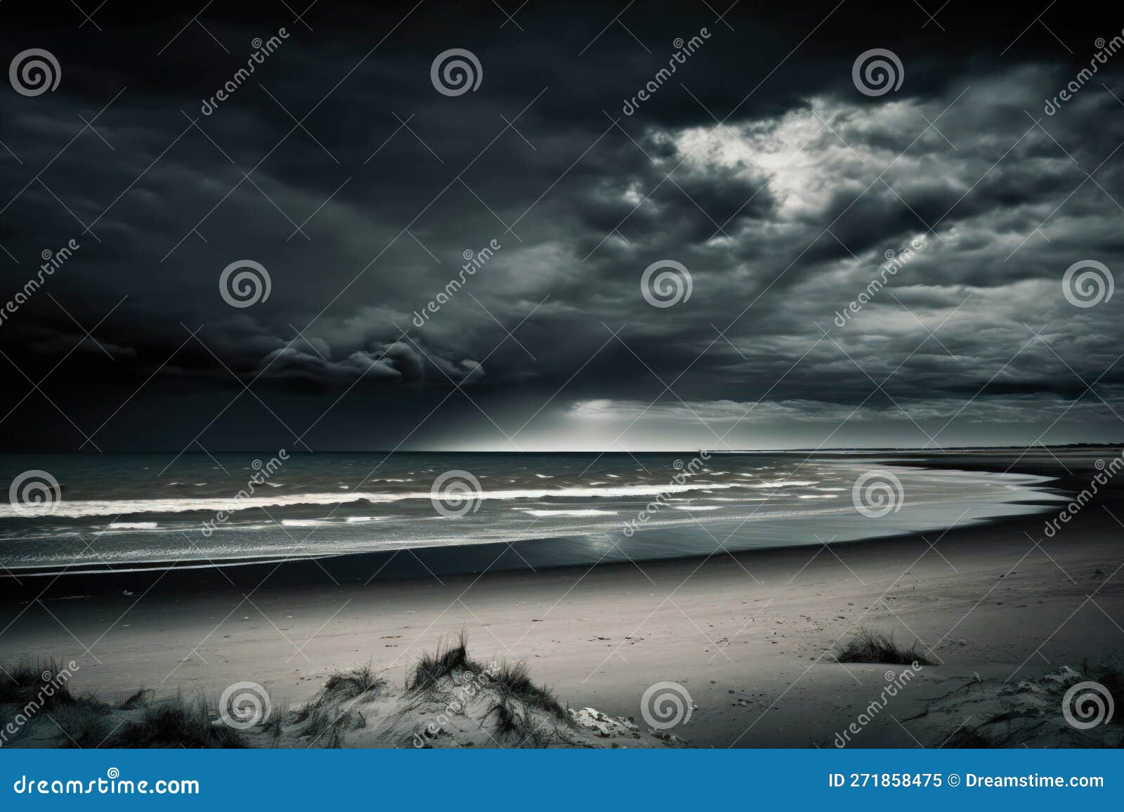 The Scene of the Empty Sea and Shore Against the Dark Sky Stock ...