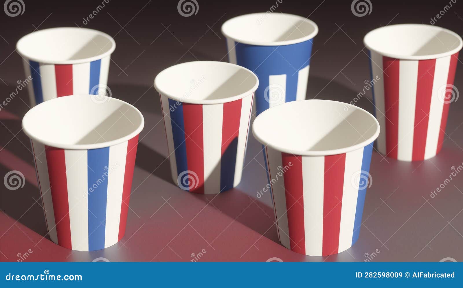 A Scene of an Expressive Image of a Group of Red, White and Blue Cups ...