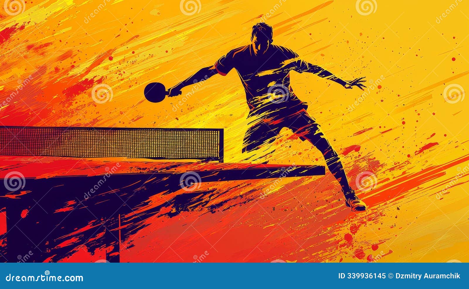The Scene Features a Silhouette of a Table Tennis Player Against a ...