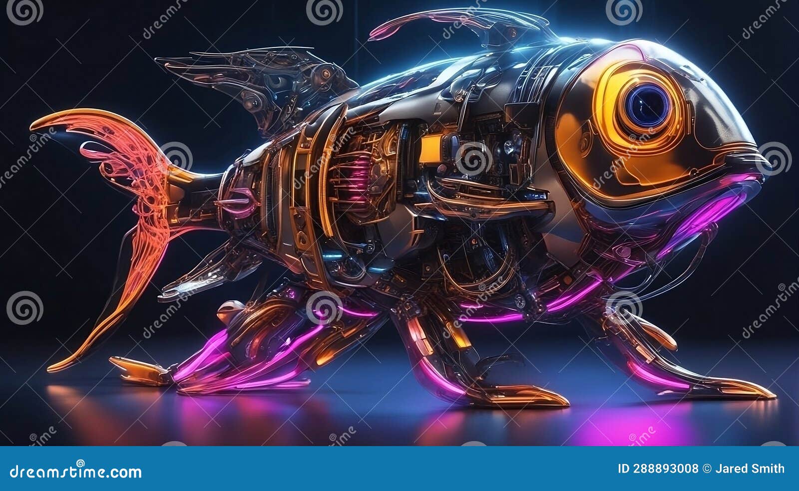 Scene of a Fish Robot, Orange and Purple Neon Ai Created Stock ...