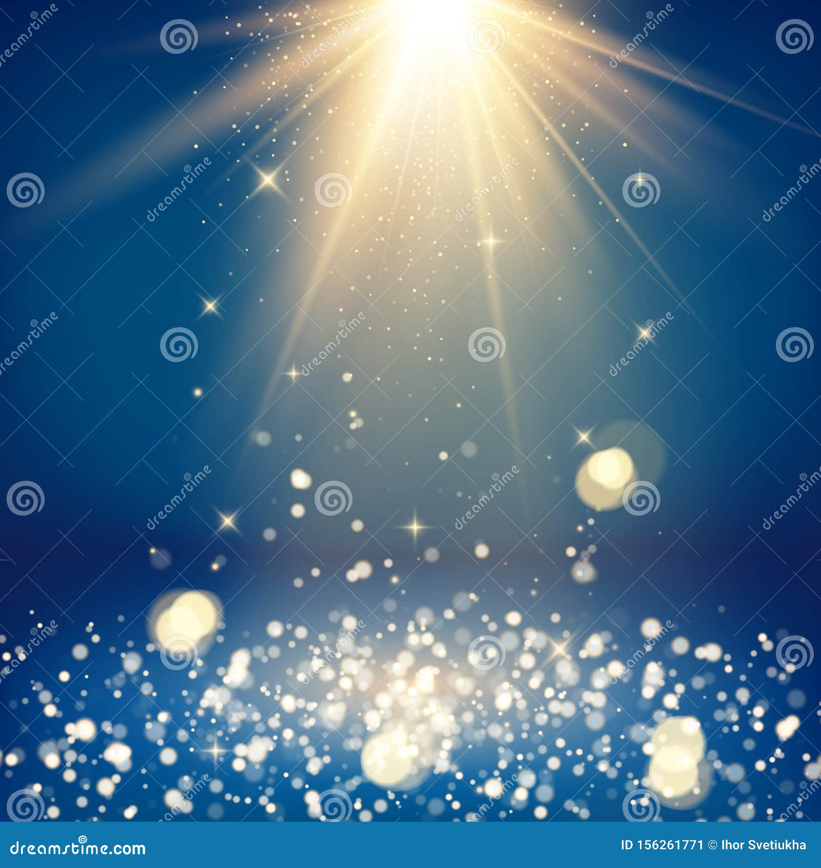 Scene with Glitter and Bokeh Effect. Light Rays and Golden Falling ...