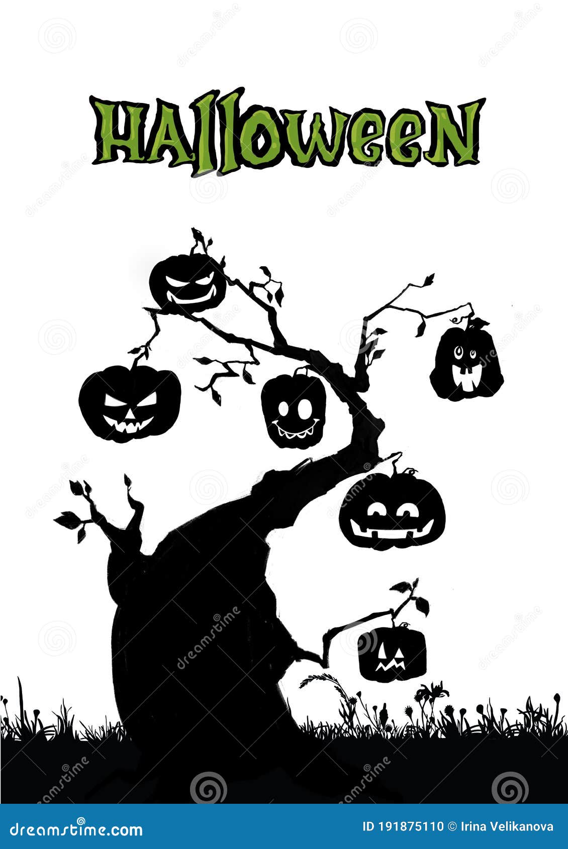 Scene with Halloween Tree, Illustration Stock Illustration ...