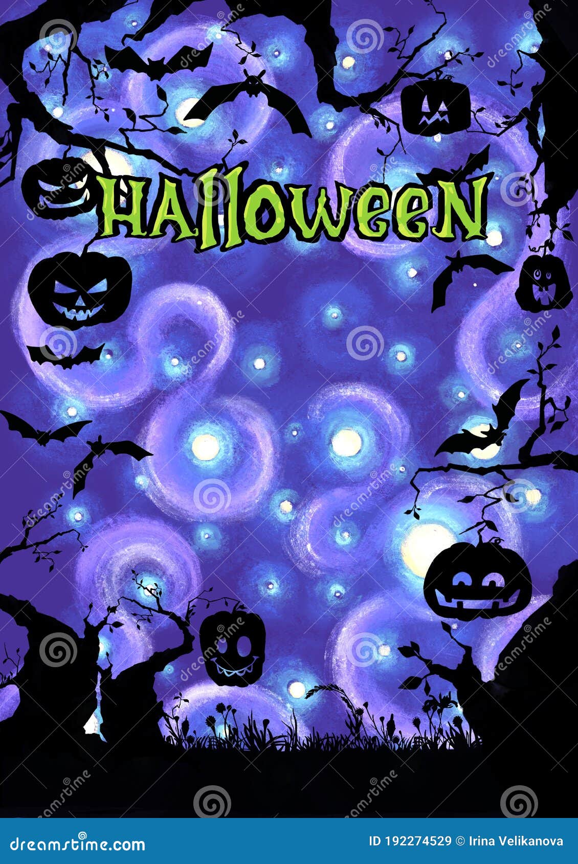 Scene with Halloween Tree, Illustration Stock Image - Image of autumn ...