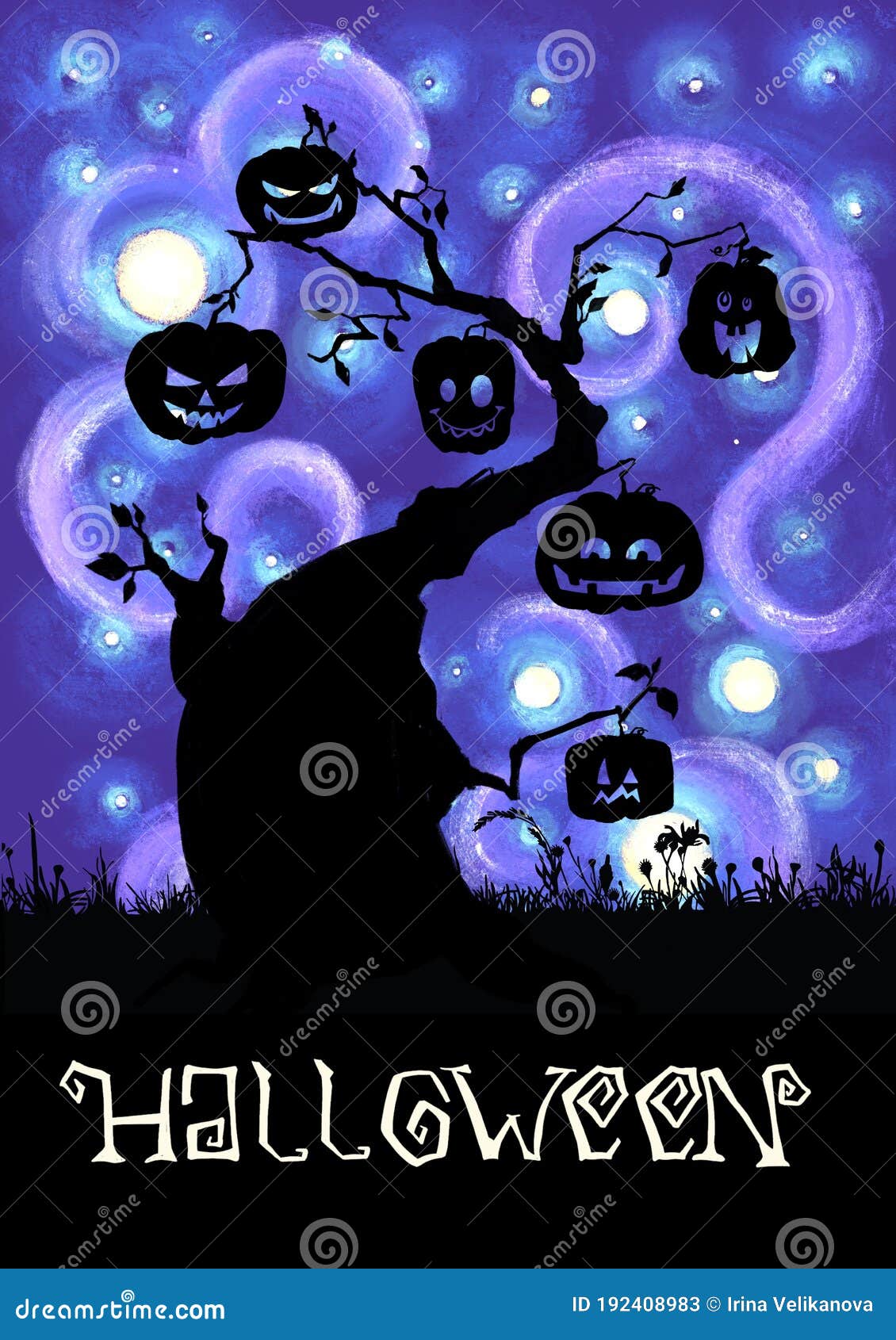 Scene with Halloween Tree, Illustration Stock Illustration ...