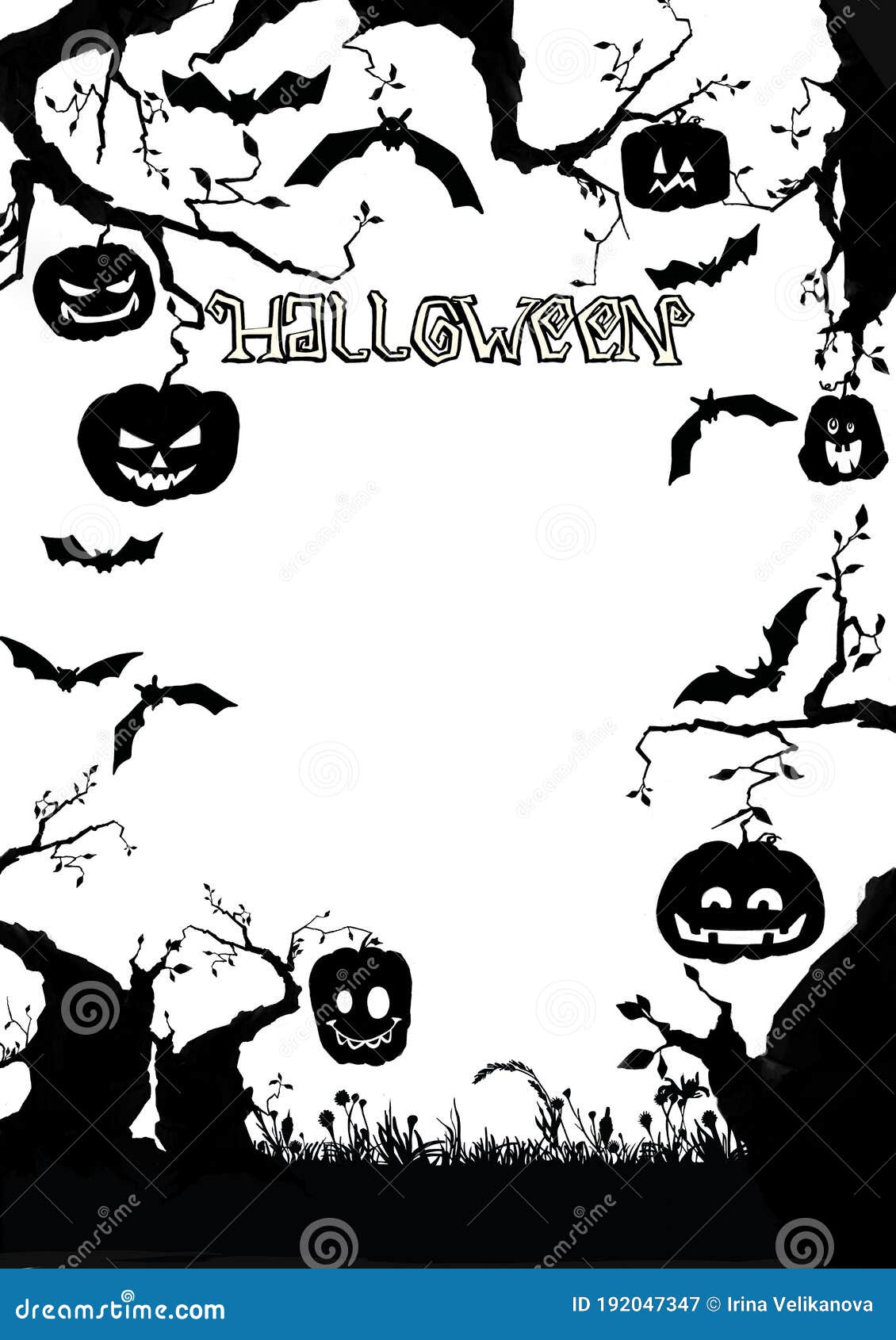 Scene with Halloween Tree, Illustration Stock Vector - Illustration of ...