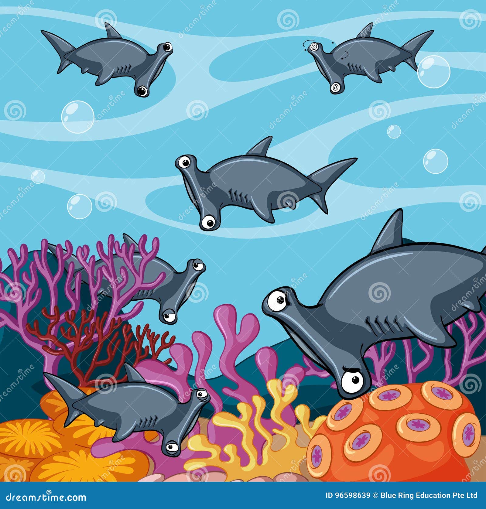 Sharks In Ocean - Marine Predators Cartoon Vector | CartoonDealer.com ...