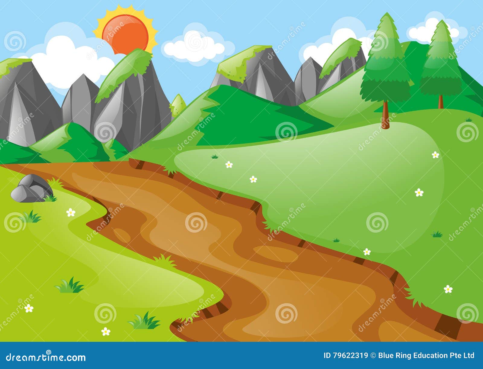 Scene with Hiking Track on the Hill Stock Vector - Illustration of clip ...