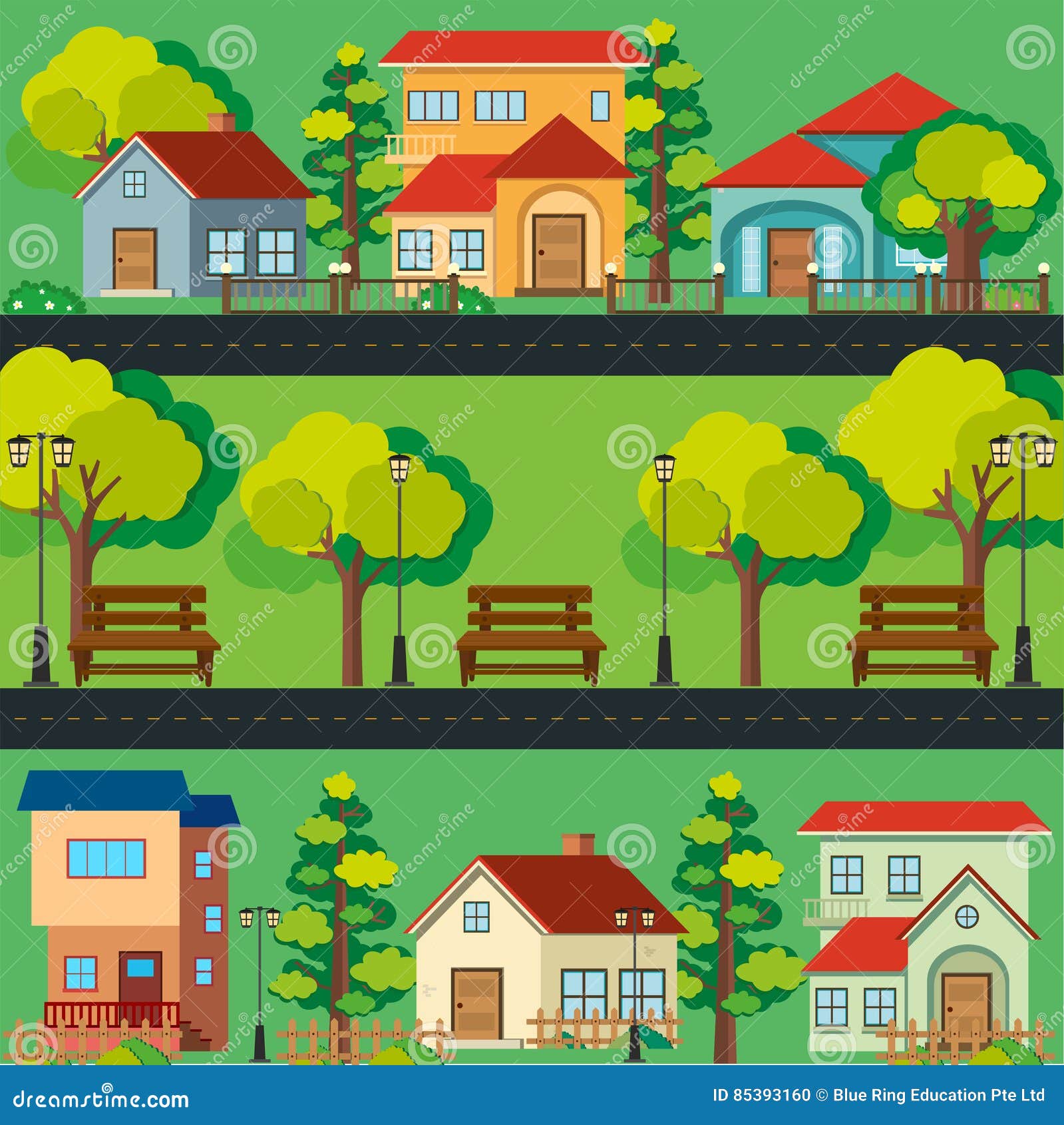 Scene with Houses Along the Road Stock Vector - Illustration of clip ...