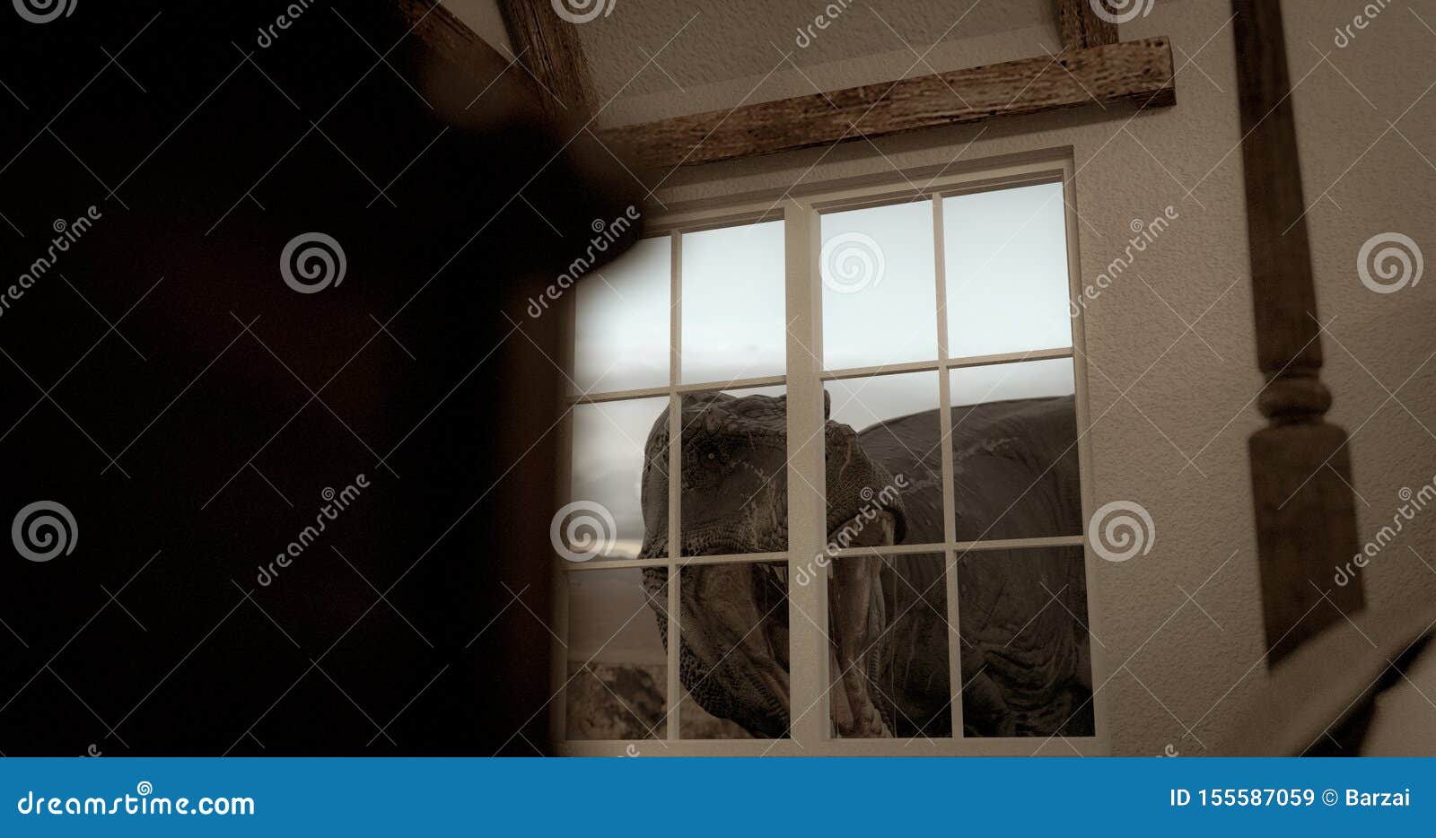 Huge Dinosaur Watching Through The Windows. Royalty-Free Stock Photo ...