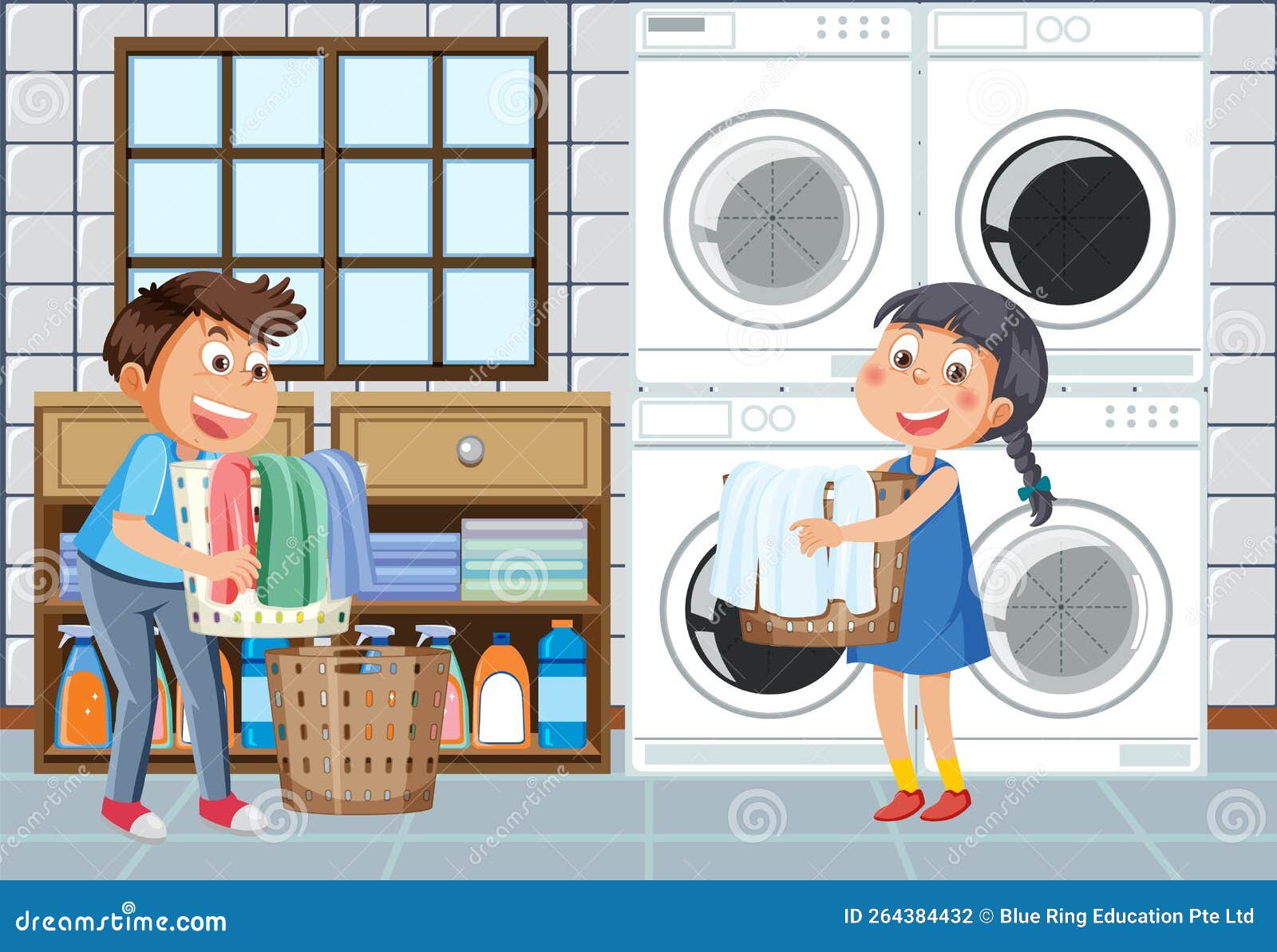 Scene with Kids Doing Laundry Stock Vector - Illustration of action ...